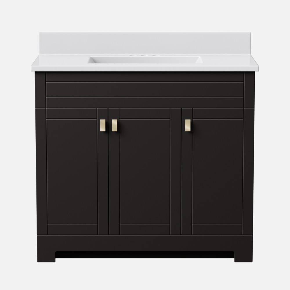 Uptown 37"W x 19"D x 33"H Deep Brown Vanity and White Cultured Marble ...