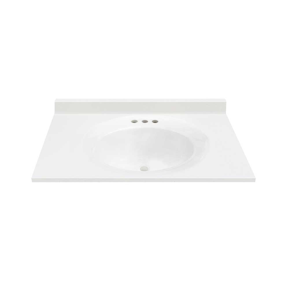 37"W x 19"D Solid White Cultured Marble Vanity Top with Oval Integrated ...