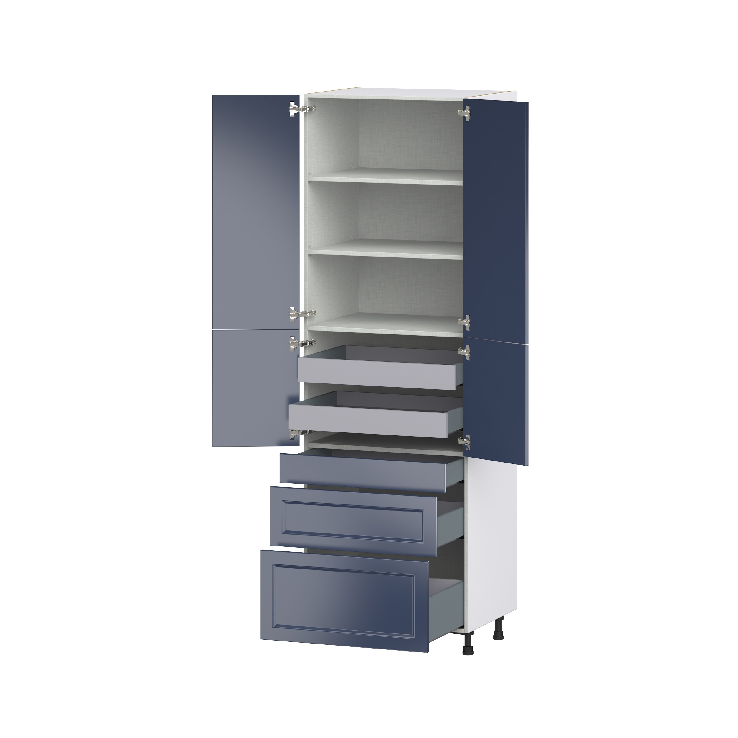 Camellia Painted Midnight Blue Recessed Assembled Pantry Cabinet with 3 ...