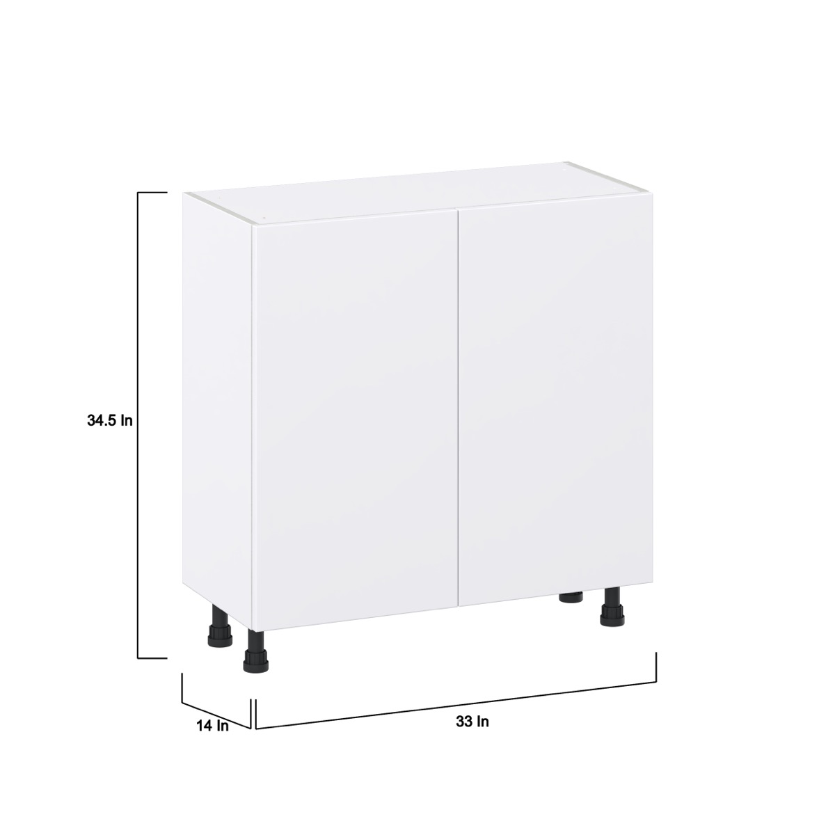 Lily Bright White Slab Assembled Shallow Base Cabinet with 2 Full High ...